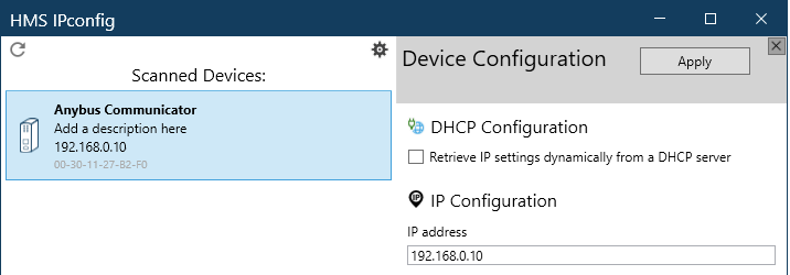 Access the Built-In Web Interface From HMS IPconfig